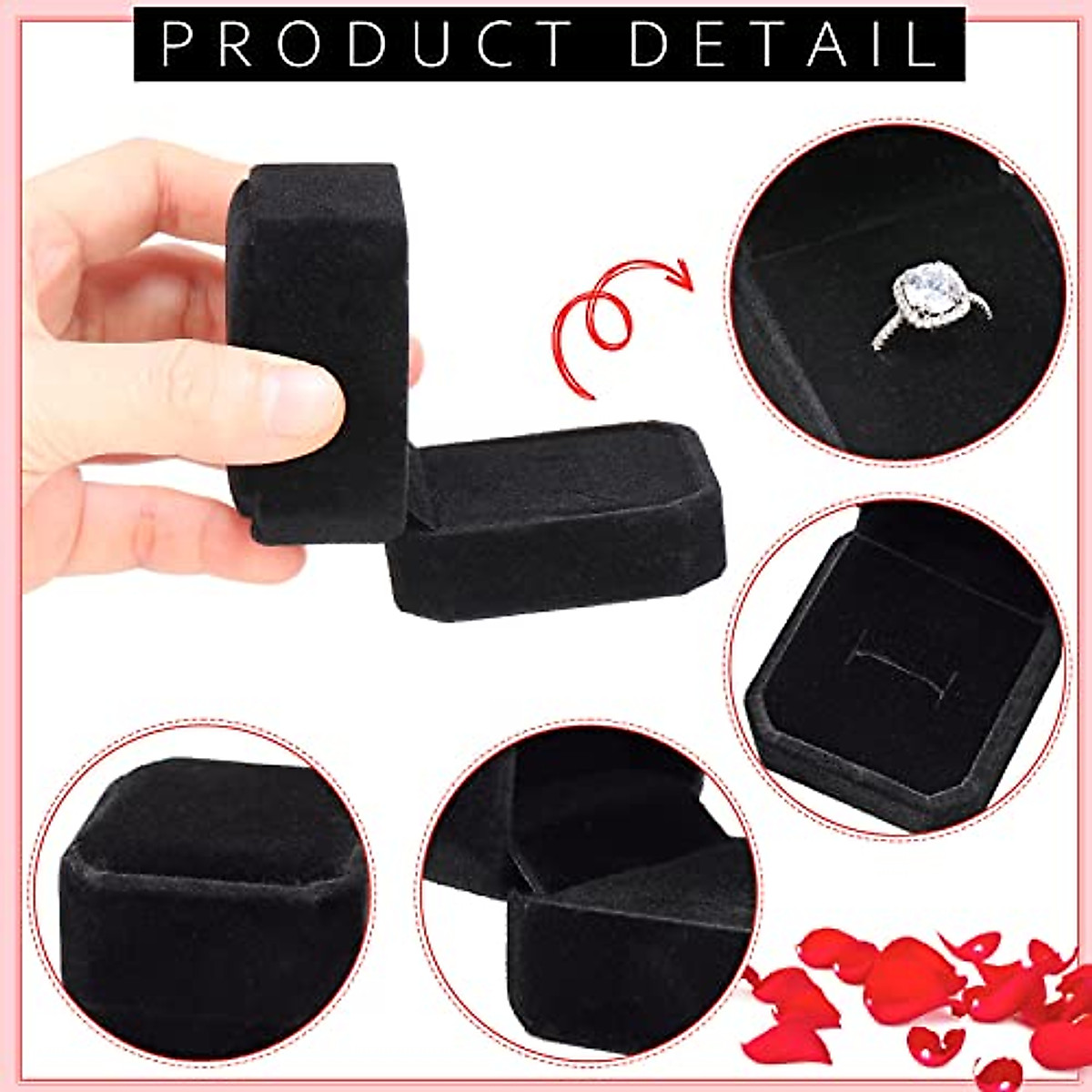 Thinkday 48 Pcs 2.13 x 2.01 x 1.54 Inch Velvet Ring Box Display Jewelry Case Storage Ring Case for Wedding Ceremony Engagement Birthday Gifts Proposal Anniversary (Black)