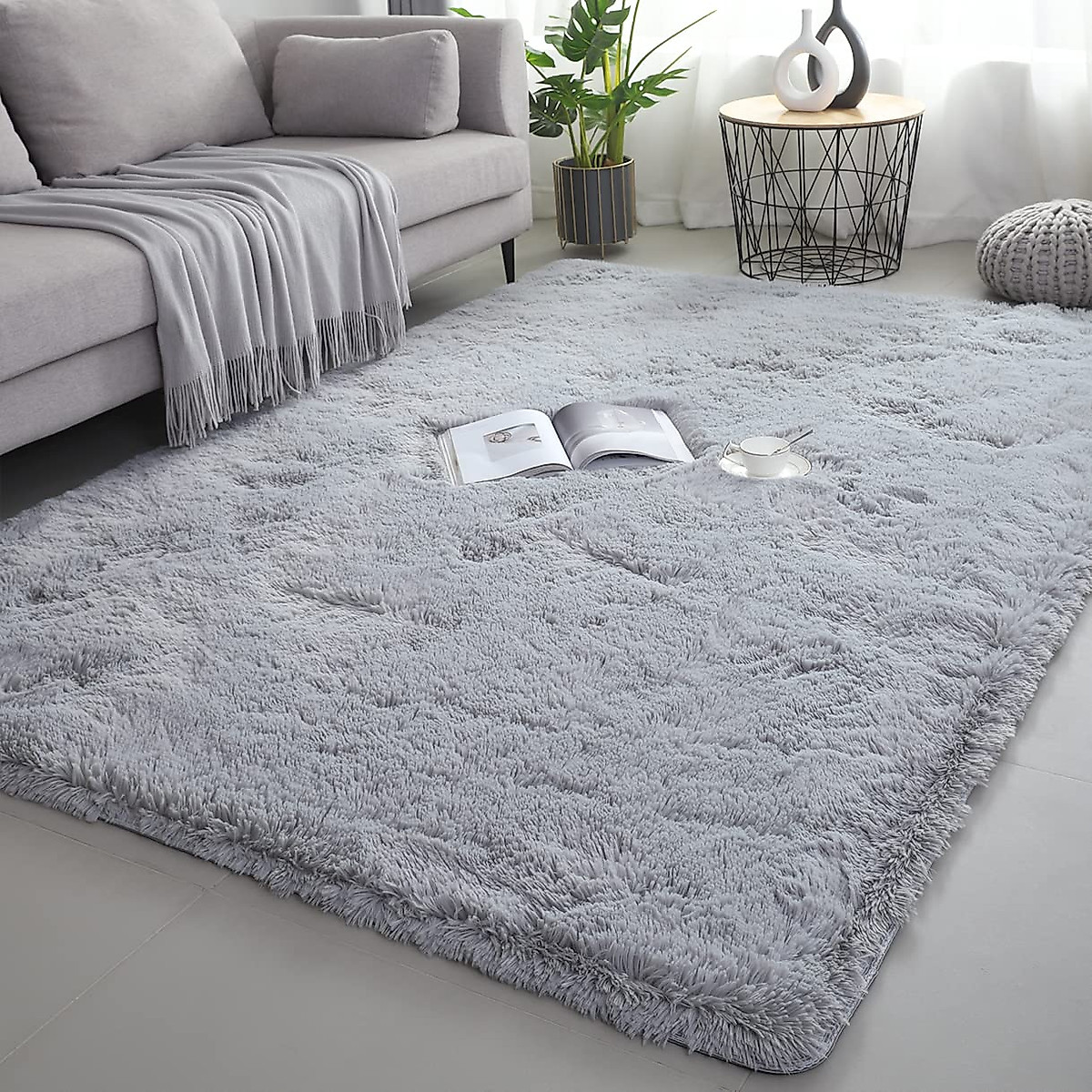 Vafodo Fluffy Bedroom Rug Carpet,8x10 Feet Shaggy Fuzzy Rugs for Bedroom,Soft Rug for Kids Room,Plush Nursery Rug for Baby,Solid Deep Grey Area Rugs for Living Room,Cute Room Decor for Girls Boys