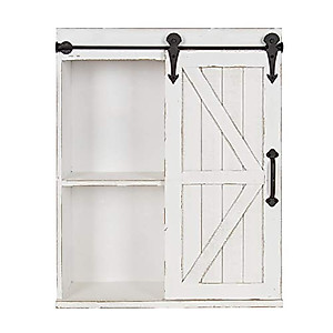 Kate and Laurel Cates Modern Farmhouse Decorative Wood Wall Storage Shelving Cabinet with Sliding Barn Door, Rustic White