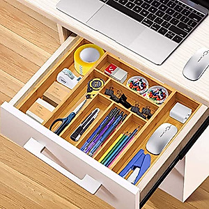 Thick Bamboo Cutting Board and Bamboo Kitchen Drawer Organizer Large Silverware Tray for Spoon Fork Flatware （7-9 Slot）