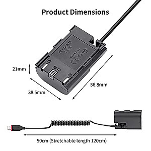King Ma LP-E6 Dummy Battery Decoded LP-E6 Battery Replacement with Type-C Spring Power Adapter Cable for Canon EOS R R5 R5C R6 90D 80D 70D 60D 60Da 5D Mark II III IV 6D Mark II 7D Mark II Cameras