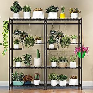 Xiofio 5-Tier Plant Stand for Indoor Outdoor, Large Multiple Flower Pot Holder Rack Tall Plant Stand ，Hanging Plant Stand ,Adjustable Plant Stand Suitable for Bedroom Living Room Balcony Garden,Black