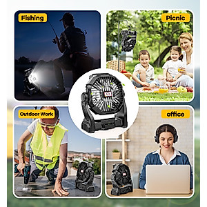 DOWILLDO Camping Fan with LED Lantern, 10400mah Portable Battery Operated Outdoor Fan, Personal Rechargeable Fan for Travel, Hiking, Fishing, Picnic (Black)