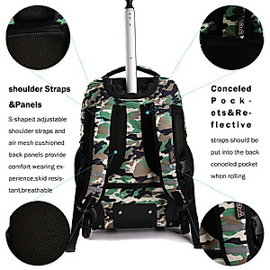 Tilami Rolling Backpack 19 inch with Lunch Bag Wheeled Laptop Backpack, Dinosaur Camouflage