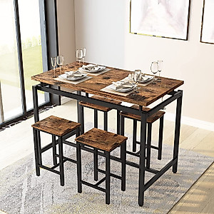 MIERES 5 Piece Person Kitchen Chairs 4, Industrial Bar, Counter Height Dining Room Table Set for Small Spaces, Rustic Brown