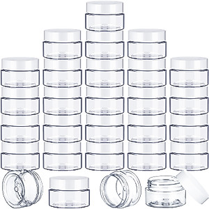 SATINIOR 100 Pcs Plastic Jars with Lids Small Containers Lids Wide Mouth Small Plastic Containers for Lotion Cream Rhinestones Body Butters Travel Storage(1 oz,Clear with White Lid)