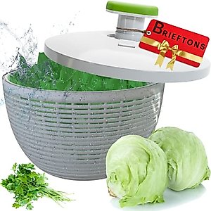 Brieftons 6.2-Quart Large Salad Spinner: Vegetable Washer Dryer Drainer Strainer with Bowl & Colander, Easy One-Handed Pump, Compact Storage, for Washing, Cleaning & Drying Greens, Vegetables, Fruits