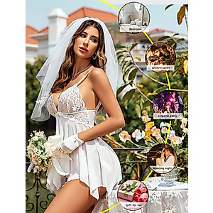Avidlove Sexy Lingerie for Women Lace Babydoll Strap Chemise Nighty Sleepwear V Neck Nightgown A White