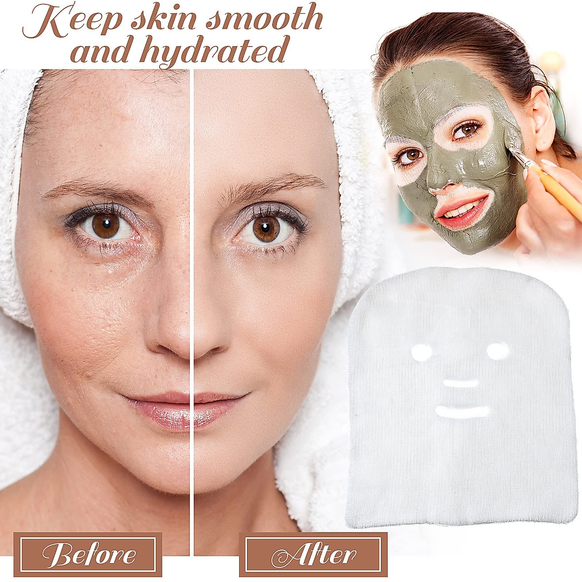 Leelosp 100 Pieces Gauze Mask Large Precut Gauze Face Masks Soft Pads White Net Natural Spa Skin Paper Sheet for Home Beauty Salon DIY Mesh Face Care Beauty Salons