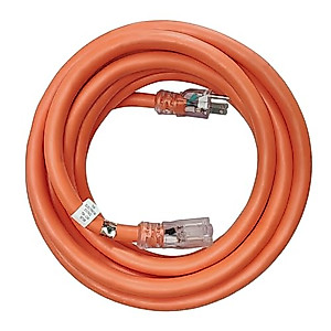 EP 25 Ft Lighted Outdoor Extension Cord - 10/3 SJTW Heavy Duty Orange Extension Cable with 3 Prong Grounded Plug for Safety, UL Listed