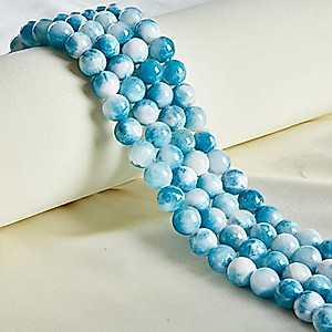 45pcs 8mm Blue White Jade Beads Natural Gemstone Beads Round Loose Beads for Jewelry Making