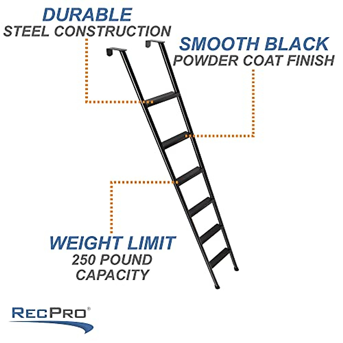 RecPro RV Bunk Ladder 85" | Black | Mounting Brackets Included | Aluminum | Made in USA