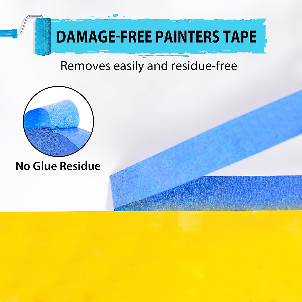 360Tronics Blue Painters Tape Multi-Surface 2 Inch x 60 Yards, Professional Painters Choice Masking Tape, Residue Free Paint Tape Rolls for Protects Surfaces, Spray Paint, 1-Pack