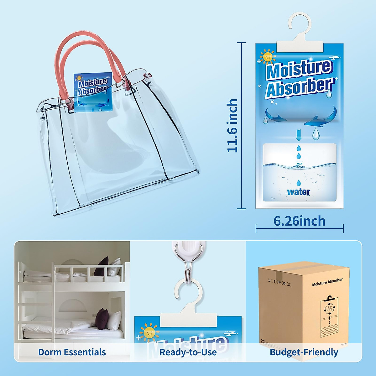 TABYIK Moisture Absorber Packets,10 Packs Dehumidifier Bags for Closet,Basements, Bathrooms,500ml Each,Fragrance Free