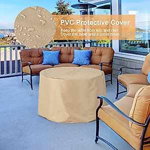 Tangkula 50,000 BTU Propane Gas Fire Pit Table, Patiojoy 36” Round Propane Firepit with Removable Lid, Volcanic Rock & PVC Cover, Outdoor Fire Pit Table with Faux Stone Surface for Patio, Backyard