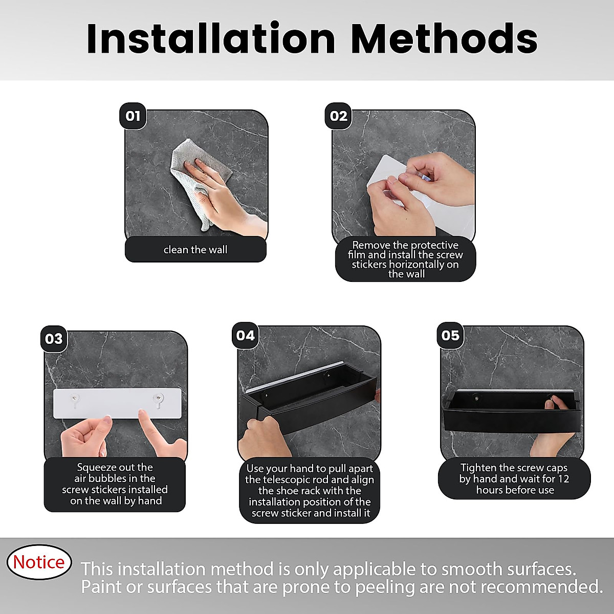 Nirxxiy 6 Pack Adjustable Wall Mounted Shoes Rack, Plastic Shoes Holder Storage Organizer,RV Storage,Door Shoe Hangers,Hanging Shoe Organizer(Black-6-Screw-stickers)