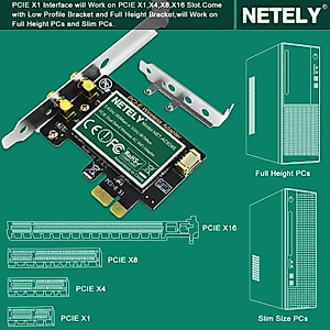 NETELY Dual Band Wireless-AC 1200Mbps PCIE WiFi Adapter with Bluetooth 4.2 for Windows 7, 8.x, 10, 11 64bit System Desktop PCs, 2.4GHz 300Mbps and 5GHz 867Mbps PCIE WiFi Card (NET-AC8265)