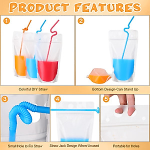 Nuenen 600 Pack Drink Pouches with Straws Plastic Juice Pouches for Adults and Kids Disposable Drink Bags Stand up Zipper Drinking Pouches for Smoothie Juice Coffee Tea Birthday Party (Classic)