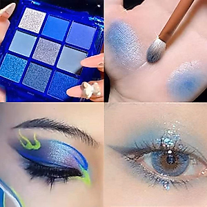 Go Ho 9 Style Blue Grey White Powder Makeup Eyeshadow Palette,Matte & Pearl Shimmer Design Waterproof Cool Blue Eye Eyeshadow Palette for Women&Girls(Blue)