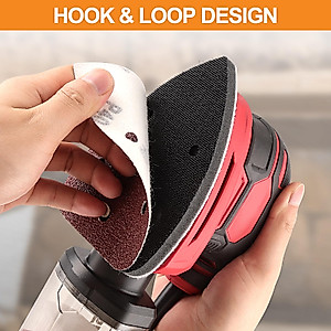 POLIWELL 5 Pack Mouse Sanding Interface Pad Hook and Loop, Triangle Sanding Pad with 5 Holes, Mouse Sander Sandpaper Backing Pad Come with 5P Mouse Sander Sandpaper (40-240 Grits) for Detail Sanding