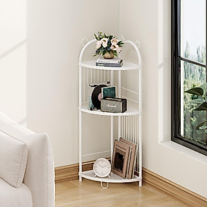 CICUFY Corner Shelf Stand Metal Bathroom Corner Shelf 3 Tier Standing Shower Caddy Organizer Bathroom Floor Shelves Unit Toilet Paper Stand Corner Stand for Plant Book (White)