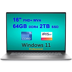 Dell Inspiron 16 5000 5620 Business Laptop | 16" Full HD+ WVA Anti-Glare Comfortview 12th Gen Intel 10-Core i7-1255U | 64GB DDR4 2TB SSD | Backlit Fingerprint HDMI FHD Webcam Win11Pro Silver (Renewed)