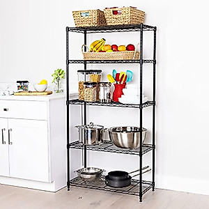 Seville Classics Solid Steel Wire Shelving Storage Unit Adjustable Shelves Organizer Rack, for Home, Kitchen, Office, Garage, Bedroom, Closet, Black, 5-Tier, 30" W x 14" D (New Model)