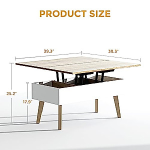 Bidiso 3 in 1 Lift Top Coffee Table, Ten Minutes Install Multifunction Coffee Table, Coffee Table Converts to Dining Table, Lift Top Dining Table Work Desk with Storage,Light Oak