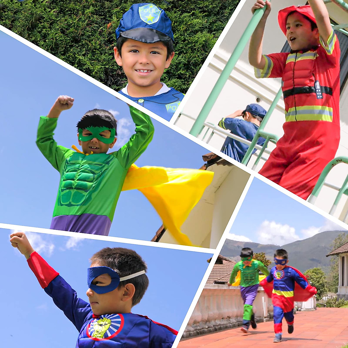 Teuevayl Boys Muscle Chest Dress up Costumes Set Trunk with Superhero, Policeman, Fireman, Kids Pretend Role Play , Boys Dress up Clothes for Kids Ages 4-7