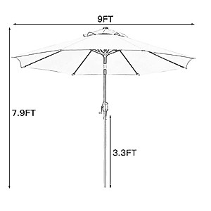Sunnyglade 9' Patio Umbrella Outdoor Table Umbrella with 8 Sturdy Ribs（Brown）