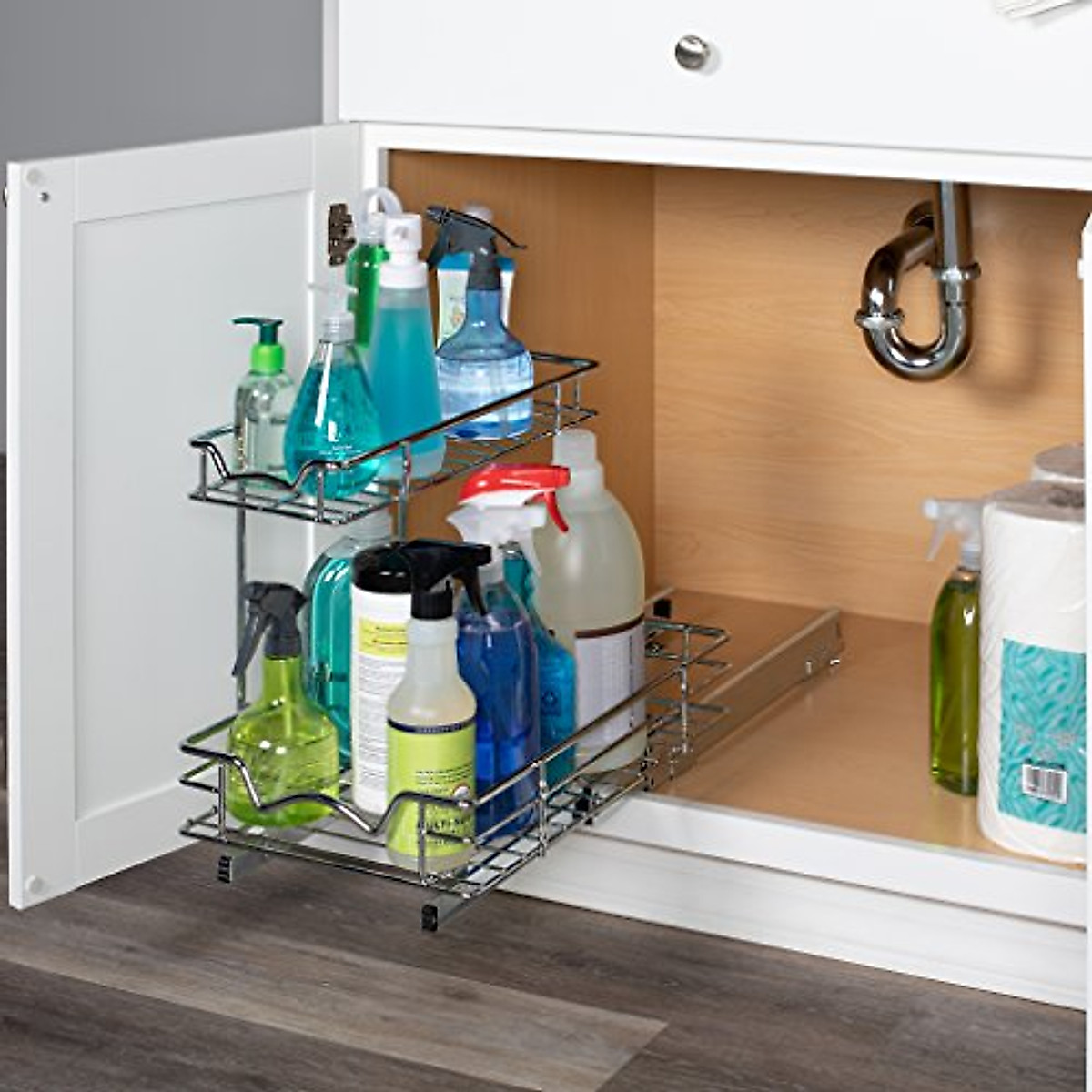 Richards Homewares Under Sink Pull-Out Sliding Shelf Organizer for Kitchen, Heavy Duty with 5 Year Limited Warranty -11.5”W x 18”D x 14.5”H, Requires at Least 12.5” W Cabinet Opening-Chrome