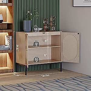 Sideboard Storage Cabinet with Handmade Natural Rattan Doors, Accent Cabinet Rattan Cabinet Buffet Cabinet with Storage, for Living Room, Dining Room, Entryway, Kitchen, Nature