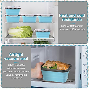 Mifoci 12 Pcs 12 oz Silicone Collapsible Food Storage Containers Bulk Rectangle Collapsible Meal Prep Container Collapsible Bowl with Clear Lids Vent, Freezer, Microwave Dishwasher Safe (Gray Blue)
