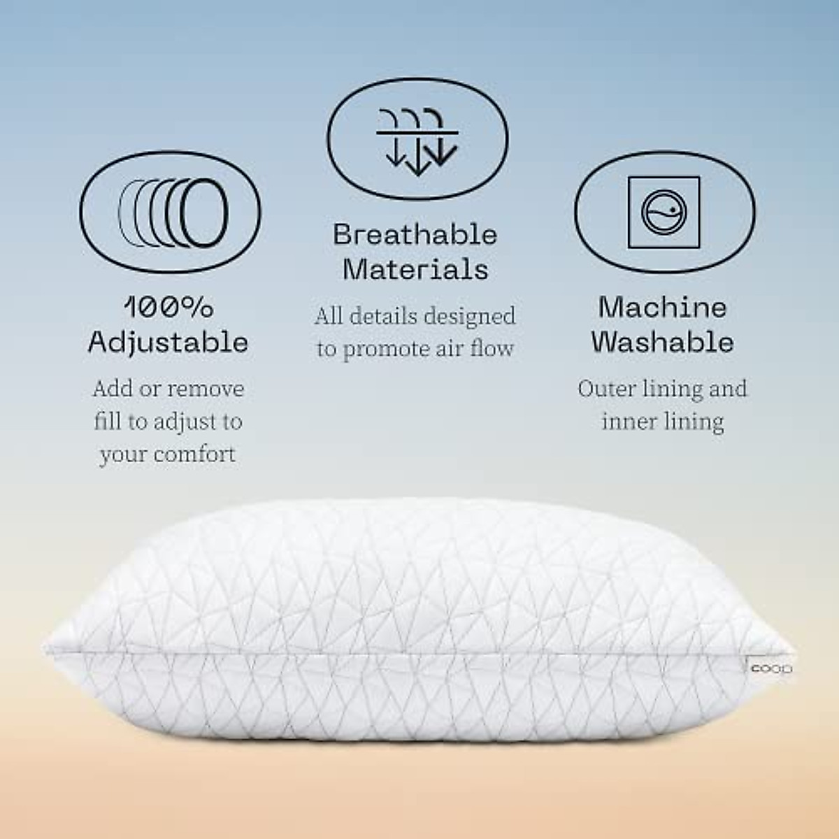 Coop Home Goods Original Adjustable Pillow, King Size Bed Pillows for Sleeping, Cross Cut Memory Foam Pillows - Medium Firm Back, Stomach and Side Sleeper Pillow, CertiPUR-US/GREENGUARD Gold