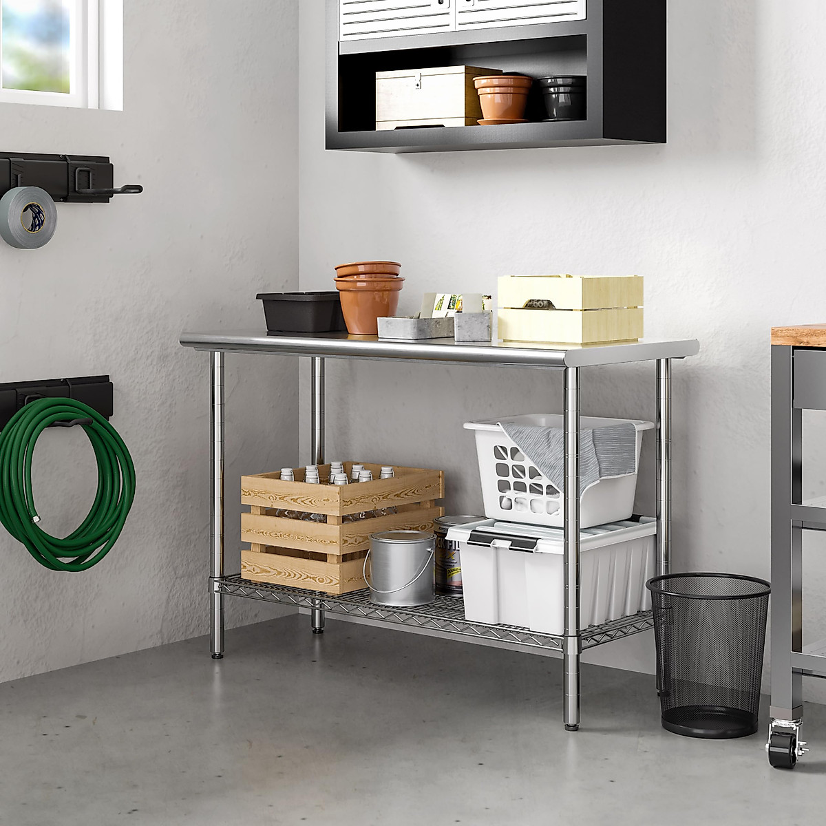 Seville Classics NSF Commercial Stainless Steel Top Work Table Island Utility Cart Prep Station, for Restaurant, Kitchen, Warehouse, Garage, Hotel, Home, Steel, 49" W x 24" D x 35.5" H