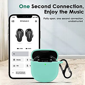 Case for Bose QuietComfort Earbuds II 2022, Soft Silicone Skin Shockproof Protective Cover for New Bose QuietComfort Earbuds II Case with Carabiner (Mint Green)