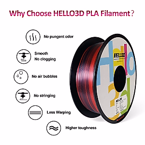 HELLO3D PLA 3D Printing Filament 1.75mm Dual Color Silk Filament,Silk Shiny Red Black 2 Colors in 1 Coextrusion 3D Printer Filament 1KG 1.75mm 3D Printing Material with Bicolor Dichromatic 2 Colors