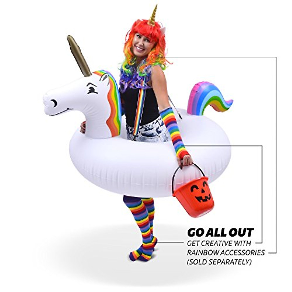 GoFloats Unicorn Costume Tube - Giant Inflatable Unicorn with Suspenders