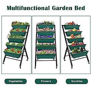 kinbor Raised Garden Bed with Wheels Vertical Garden Freestanding Elevated Planters with 5 Container Boxes for Outdoor Indoor Patio Balcony
