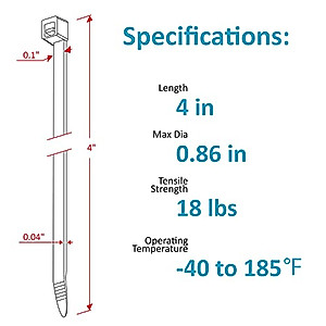 Zip Ties 4 inch, Small Zip Ties with 18 lb Tensile Strength, Black, 200 Pack, by Tantti Supply