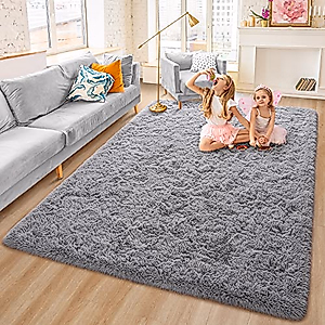 Rostyle Super Soft Fluffy Area Rugs for Bedroom Living Room, 4 ft x 6 ft Shaggy Floor Carpets Shag Christmas Rug for Girls Boys Furry Home Decorative Rugs, Grey