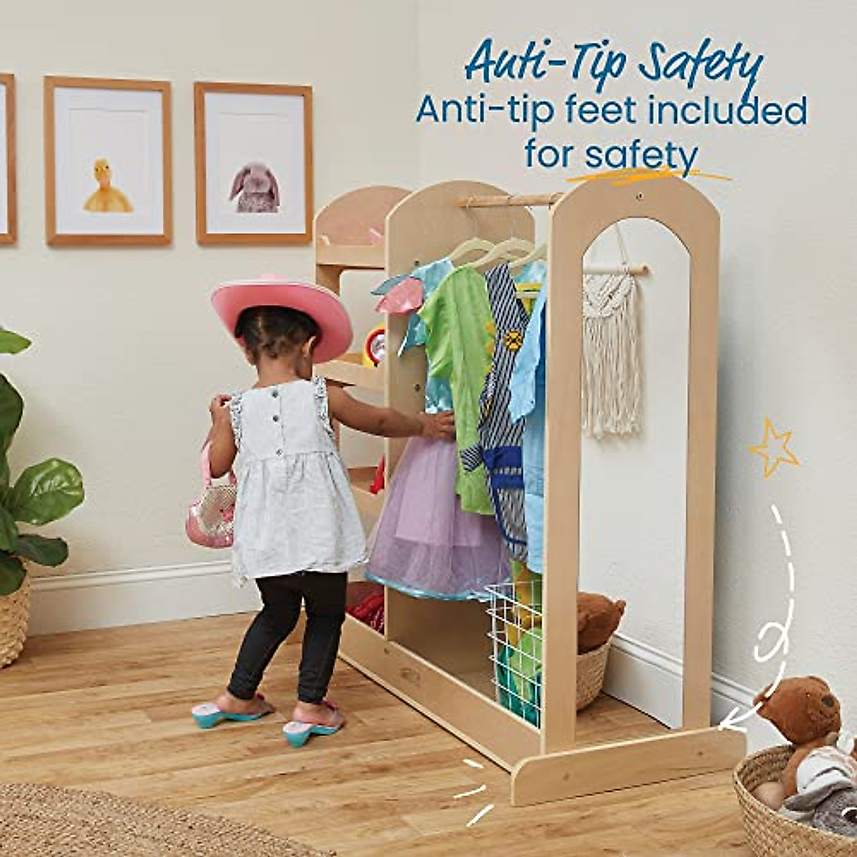 ECR4Kids Dress Up Center with Mirrors, Costume Organizer, Natural