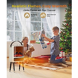 Fireplace Heater, Fireplace Space Heater for Indoor Use, Space Heater with Realistic 3D LED Flame, 2 Modes, Overheating & Tip-Over Protection, 1500W Fireplace Electric Heater for Bedroom White