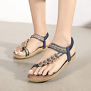 Summer Fashion Women Casual Open Toe Flat Love Rhinestone Comfortable Soft Bottom Size 11 Sandals Women Wide Width (Blue, 6.5)