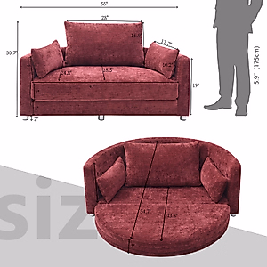 MAKIAAP Red Accent Barrel Chair,Convertible Sleeper Sofa Couch with Pull-Out Bed Cushion and 3 Pillows,Foldable Sleeper Sofa Bed for Living Room,Bedroom