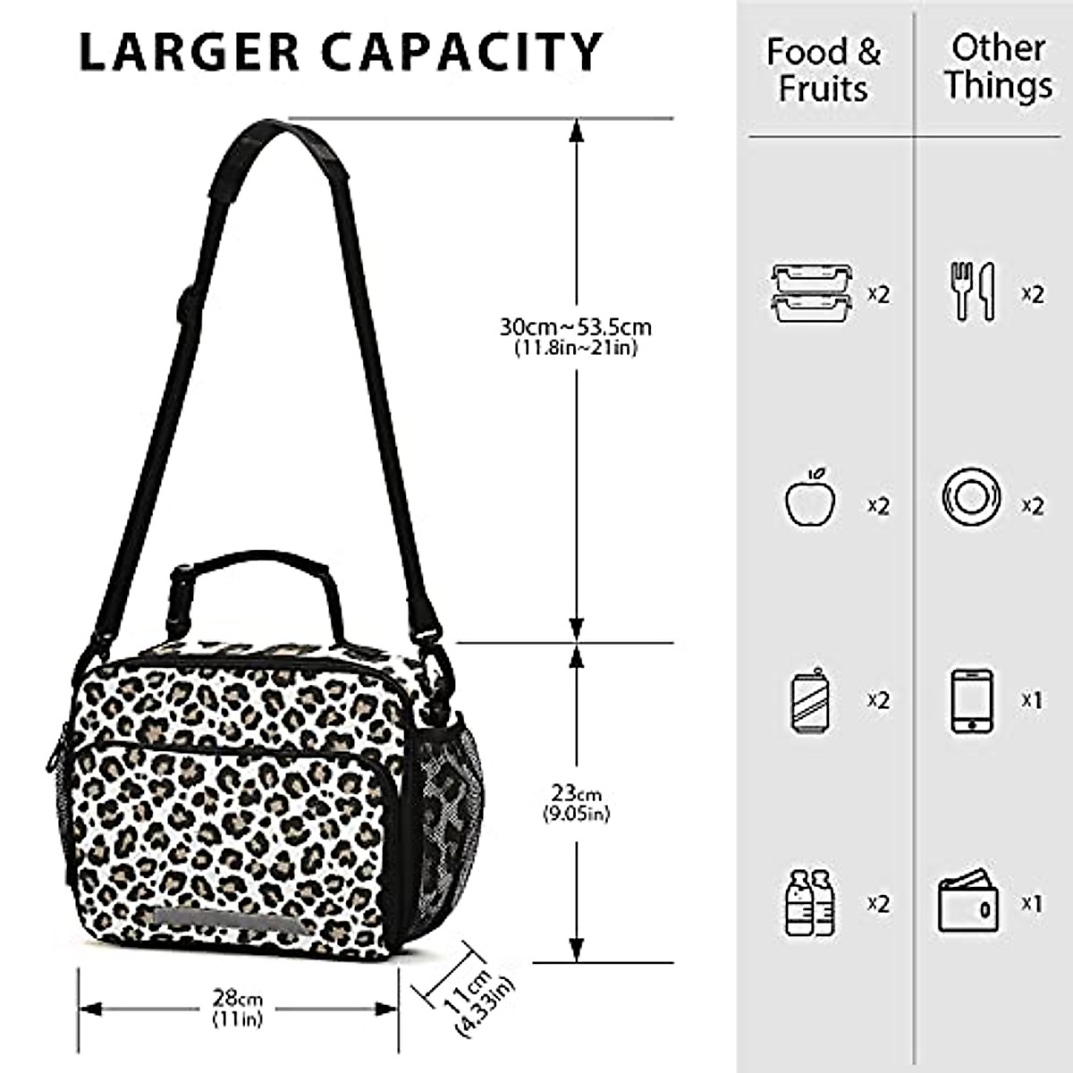 Leopard Cheetah Print Animal Skin Lunch Bag, Reusable Lunch Box for Women Men, Insulated Cooler Bag Lunch Tote Bag with Shoulder Strap for School Office Picnic Travel