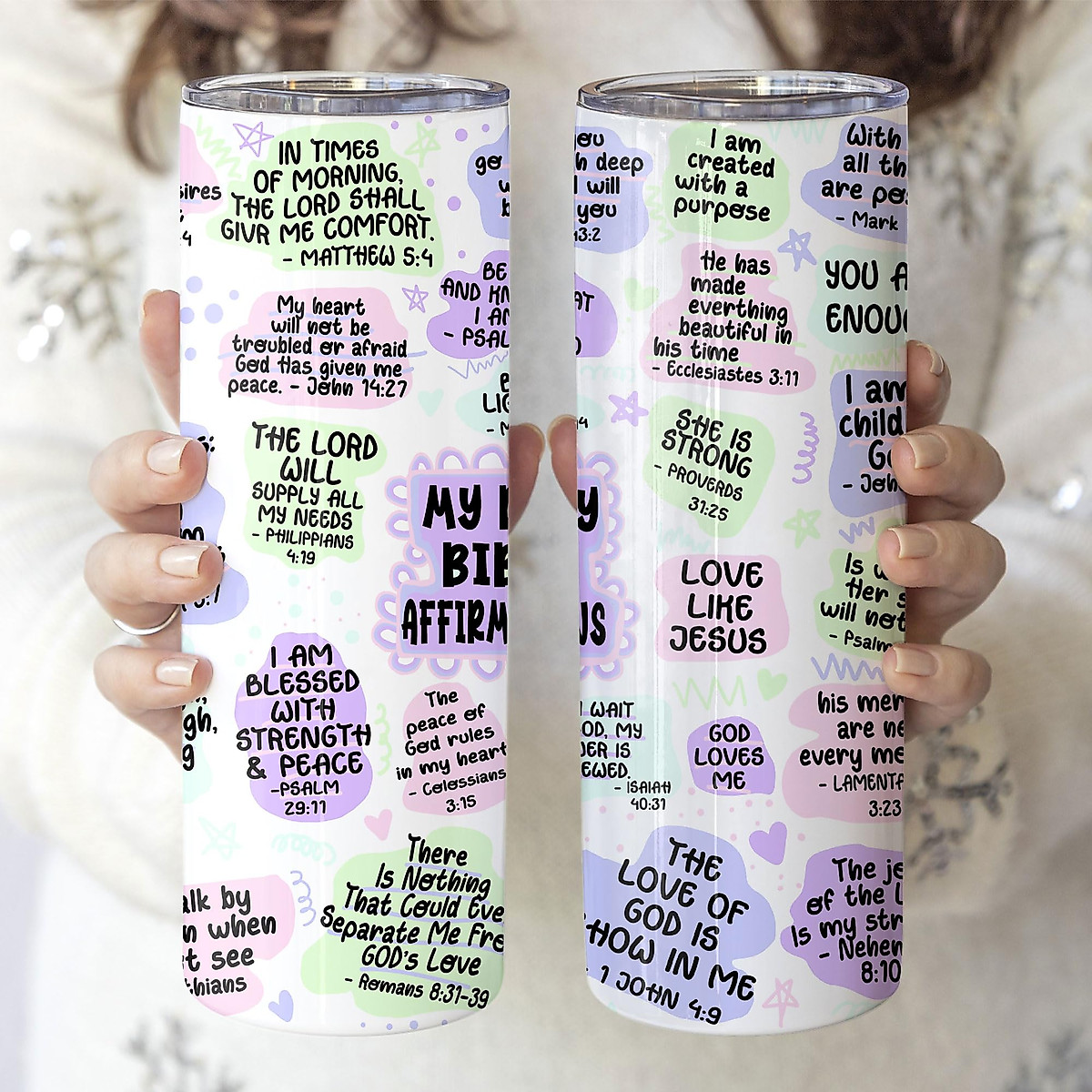 CERMELUS Christian Bible Verse 20oz Skinny Tumbler, Stainless Steel Double Wall Insulated Cup With Lid And Straw Multi, Bible Christian Tumbler Gift, Gifts for Women, Mom, Friend