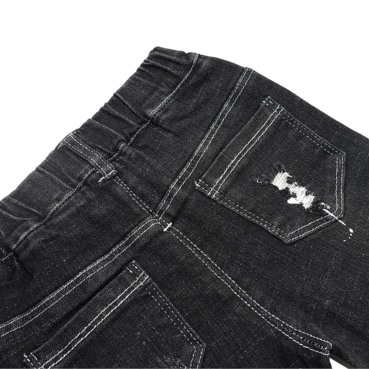 CHUMHEY Little Kid Jeans, Baby Boys Girls Elastic Waist Ripped Denim Pants,Black,3T