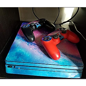 Ps4 Slim Stickers Full Body Vinyl Skin Decal Cover for PlayStation 4 Console Controllers (with 4pcs Led Lightbar Stickers) (Pink Starry Sky)