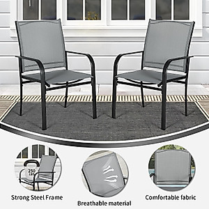Betterland 4 Piece Patio Textilene Dining Chairs, Outdoor Metal Dining Chair Set of 4, Chair for Indoor & Outdoor Dining Table Garden Backyard Bistro Furniture, Grey